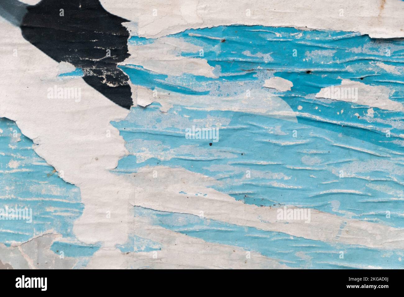 A closeup of ripped street poster background, blue torn street poster ...