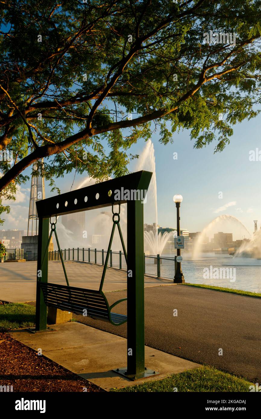 Water fountains in the river at the confluence of the Mad River and ...
