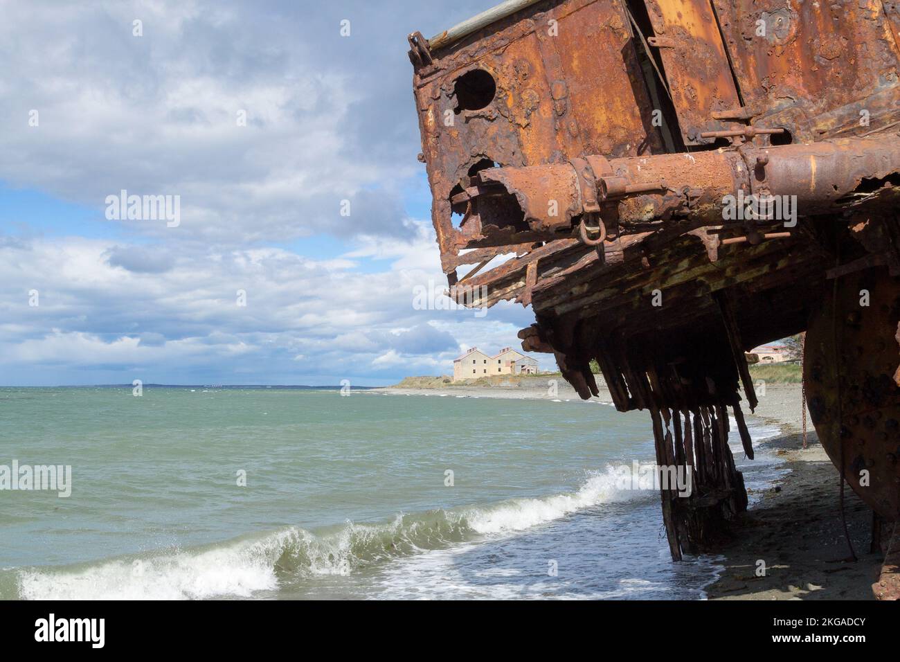 Wreckages on San Gregorio beach, Chile historic site. Beached ships ...