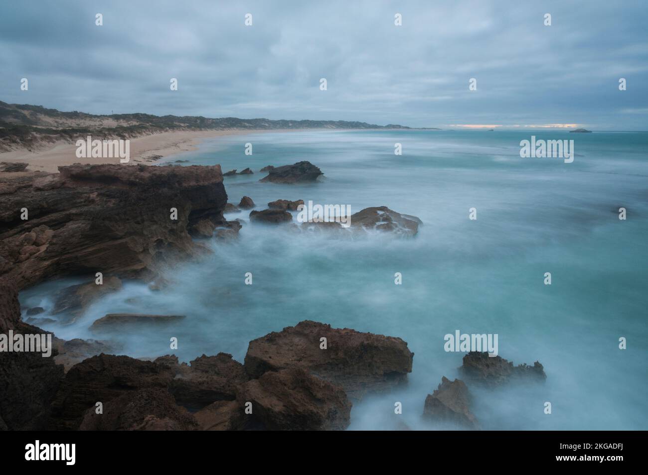 West Beach at Robe, long exposure at dusk, South Austalia Stock Photo ...