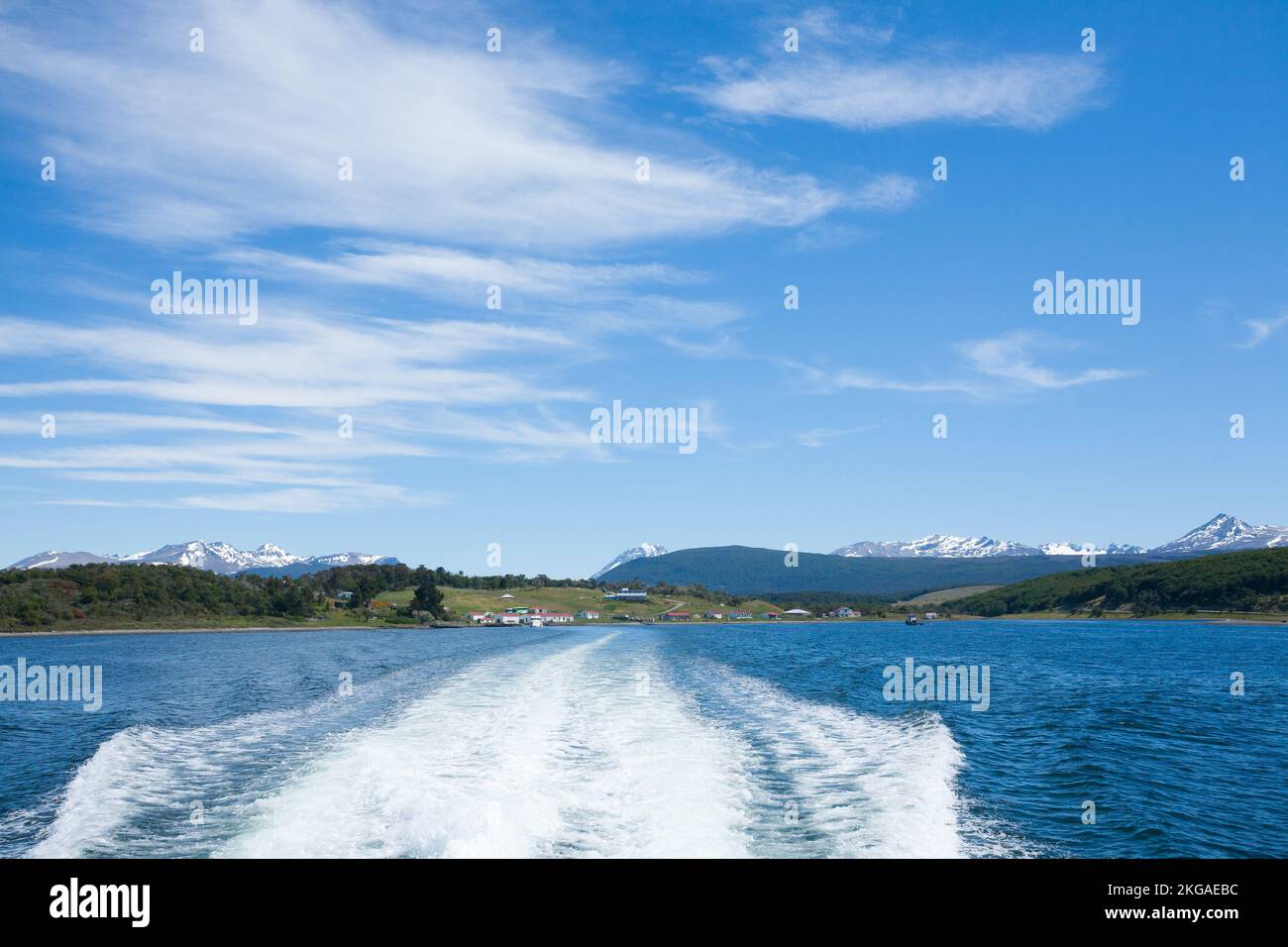 Harberton village from Beagle channel, Argentina landscape. Tierra del ...