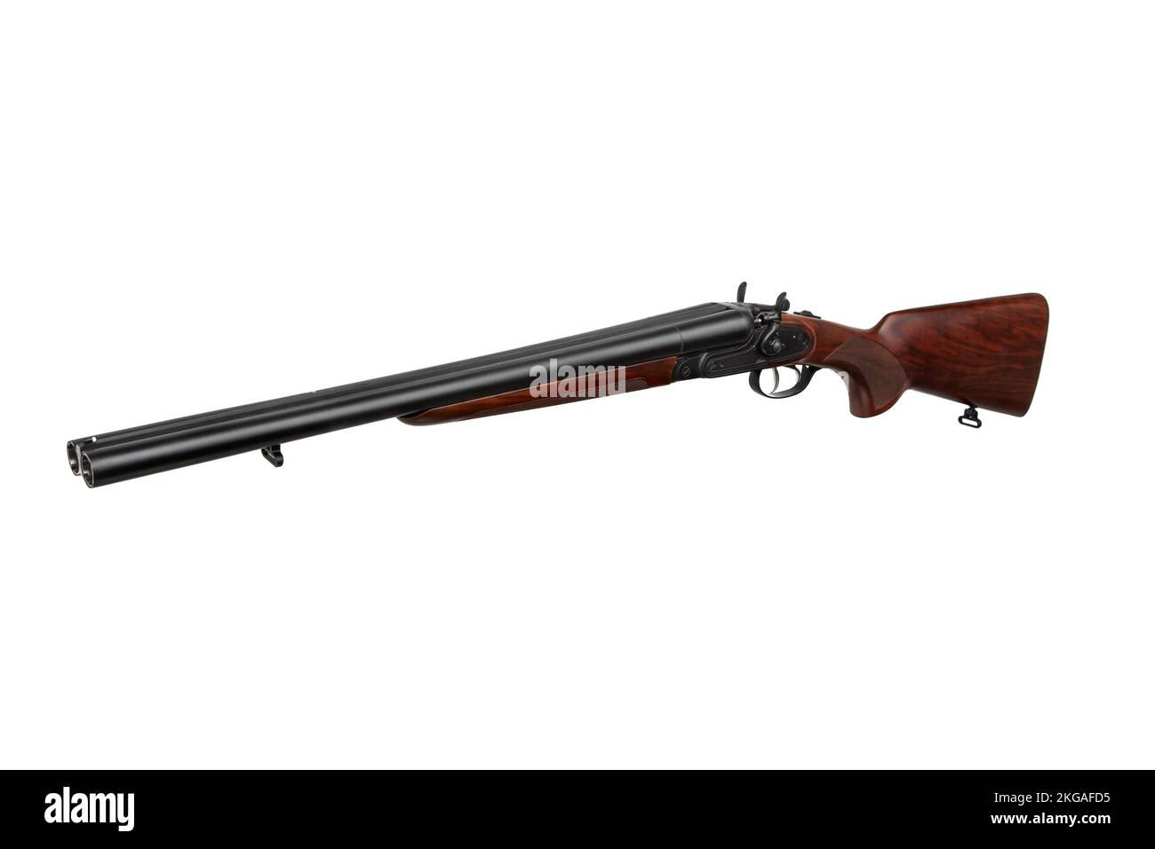 Classic trigger double-barreled smooth-bore hunting rifle. Weapon with ...