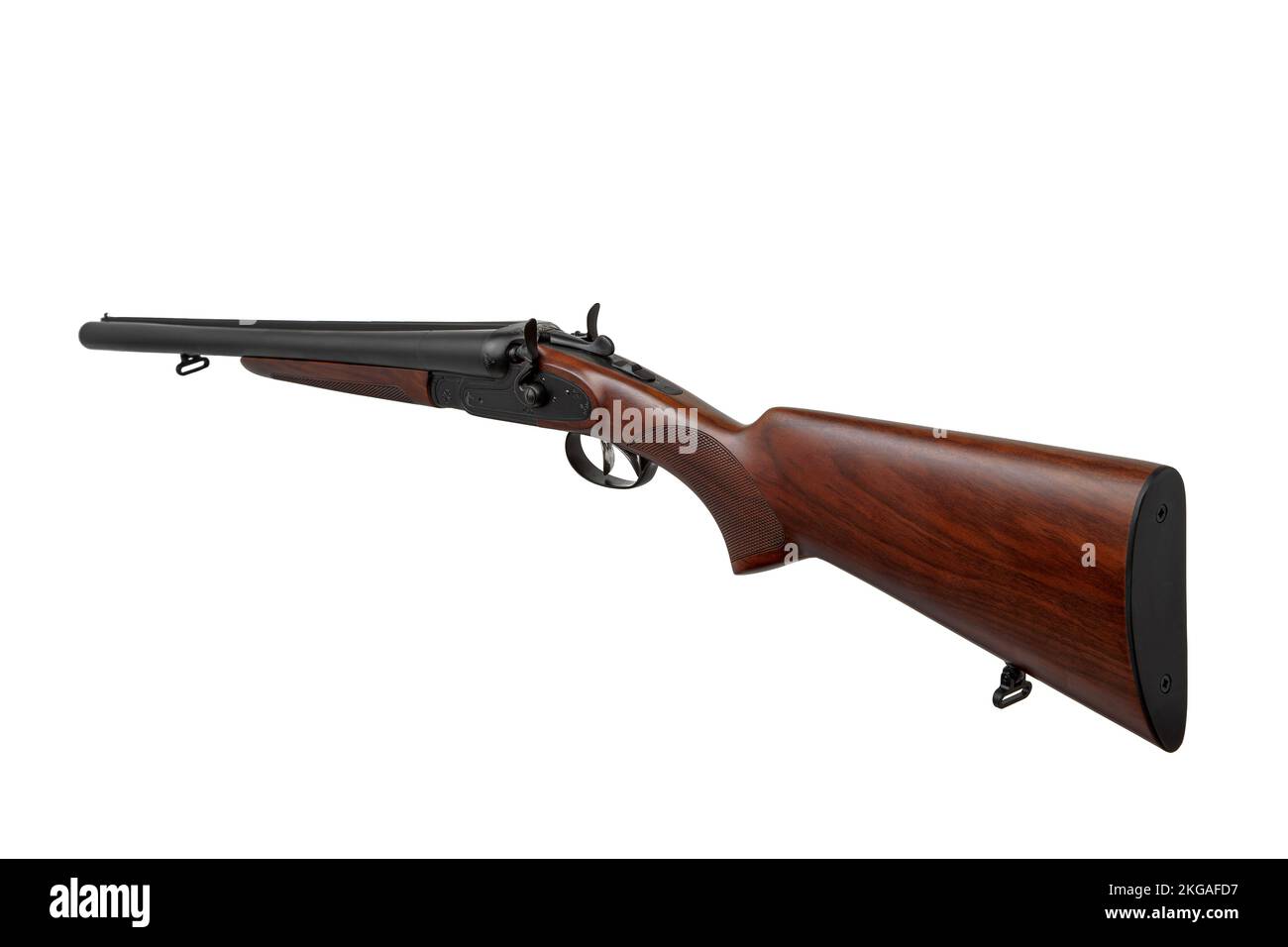 Classic trigger double-barreled smooth-bore hunting rifle. Weapon with ...