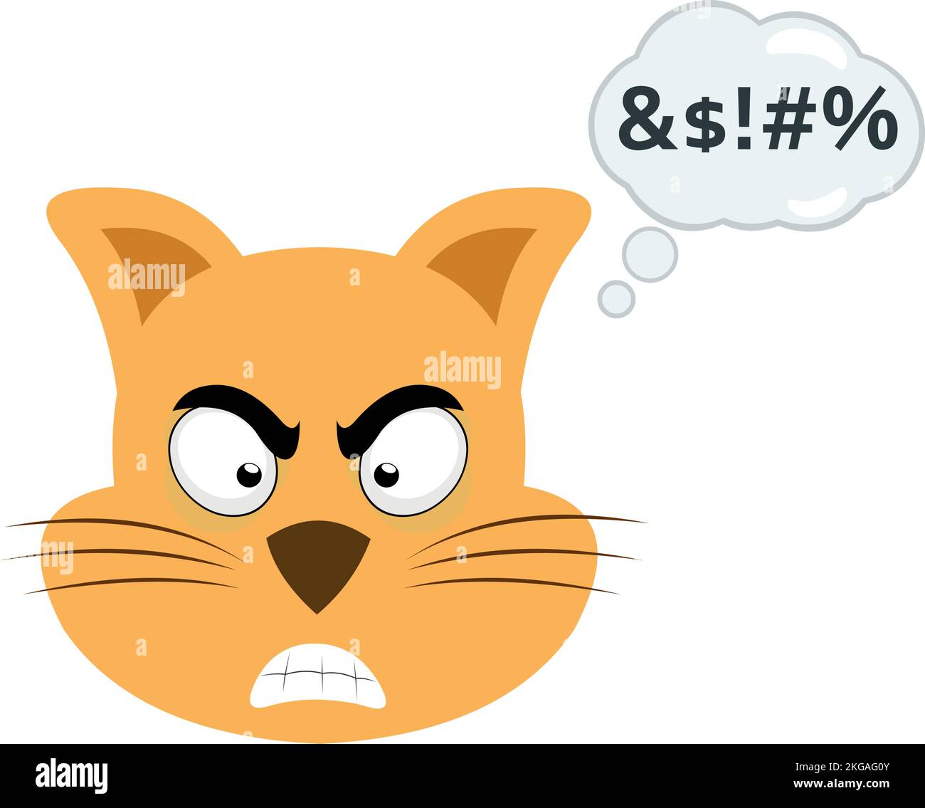 Vector illustration of the face of a cartoon cat with an angry ...