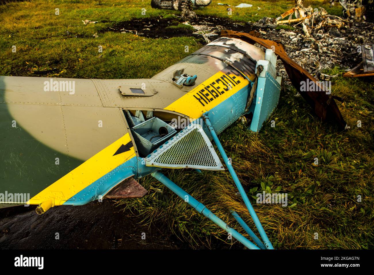 Destroyed combat helicopteres at the International Airport of Kherson ...