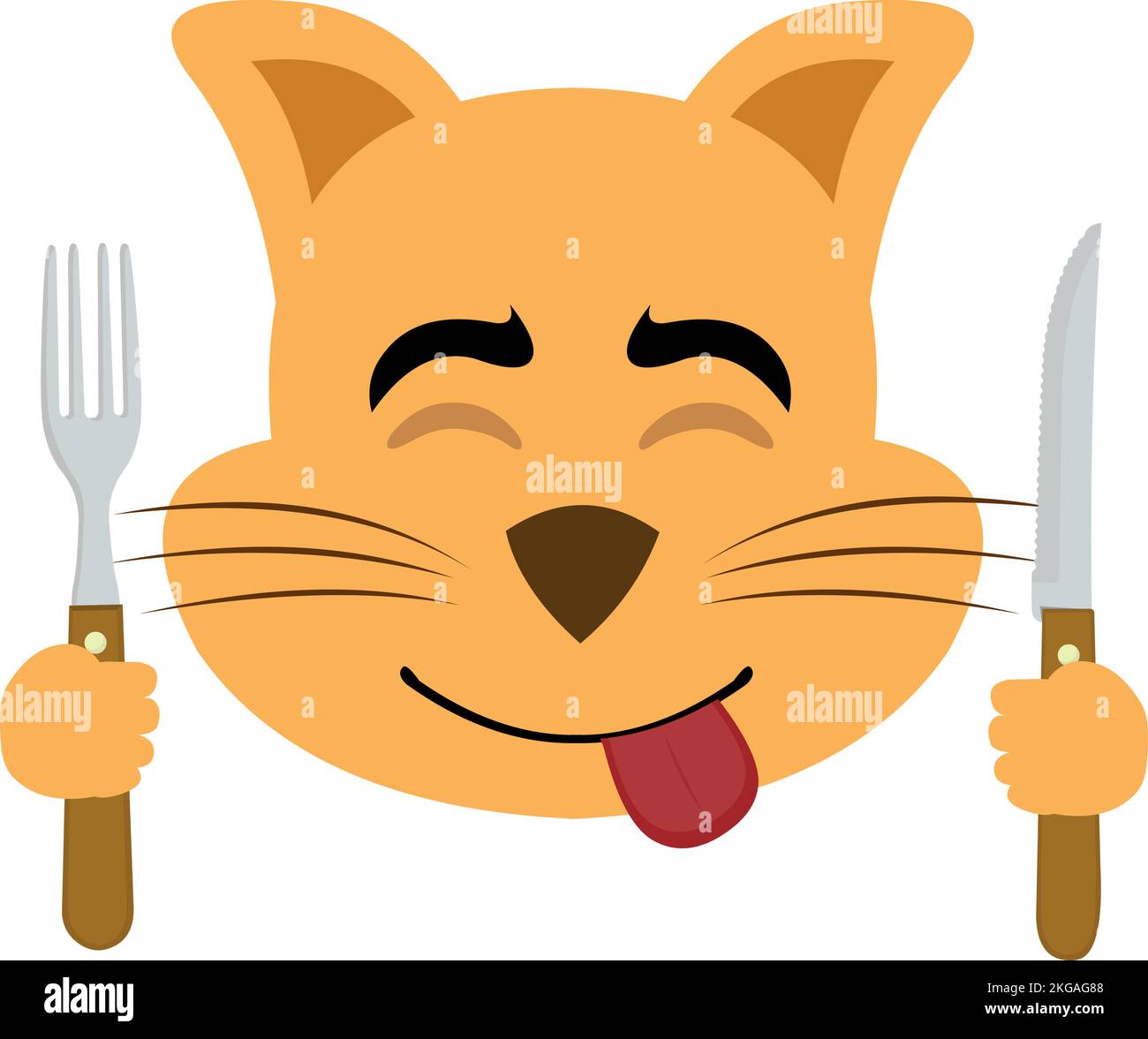 Vector illustration of the face of a hungry cartoon cat with a knife ...