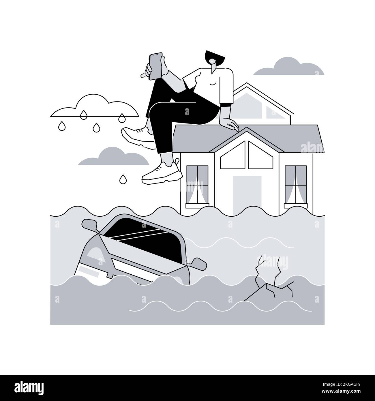 Flood abstract concept vector illustration. Natural disaster, water ...