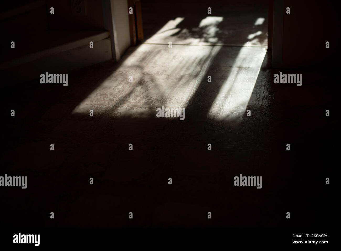 Light from window on floor. Shadow from window frame. Light in room ...