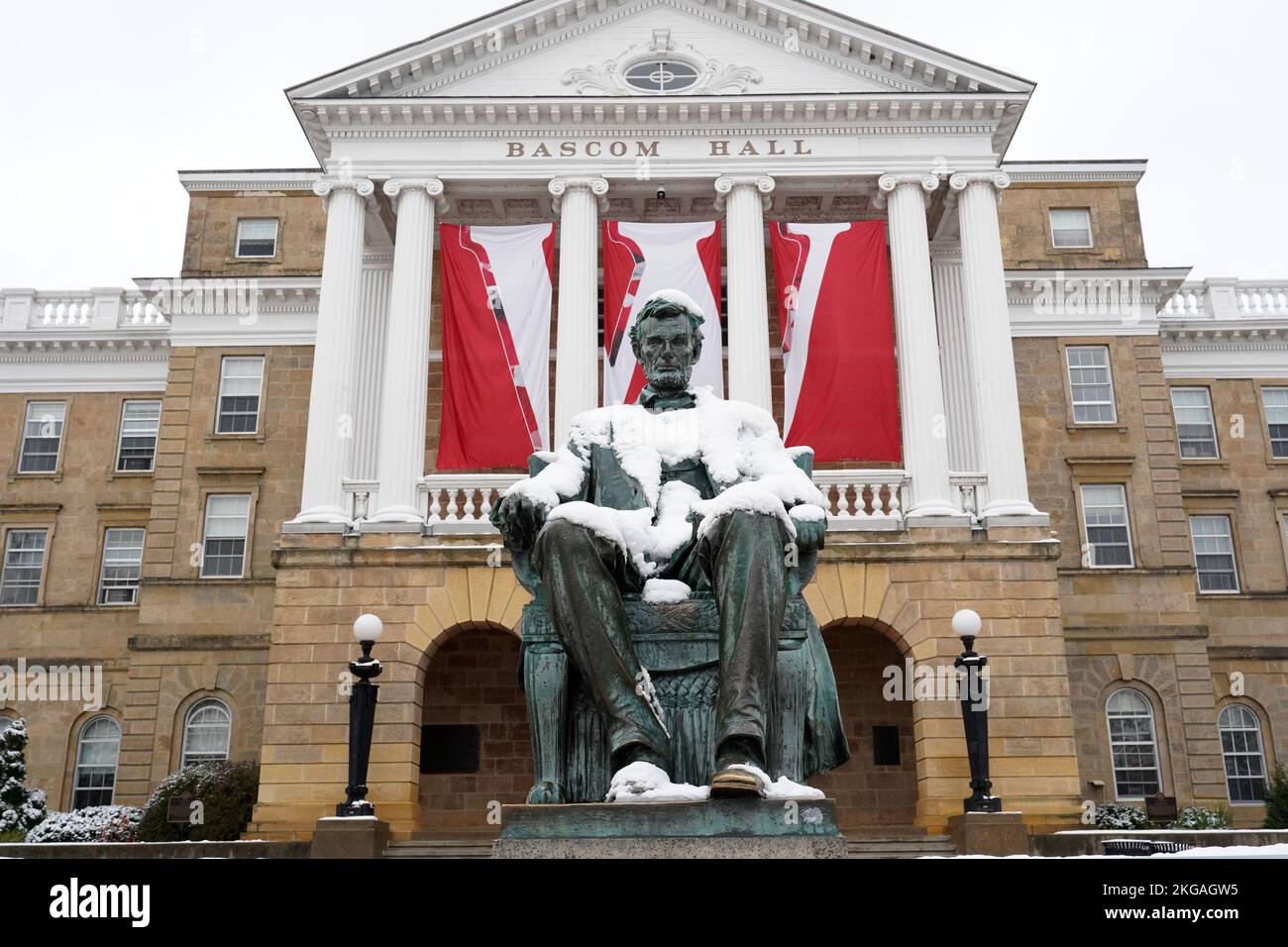 A statue of Abraham Lincoln at Bascom Hall at the University of ...