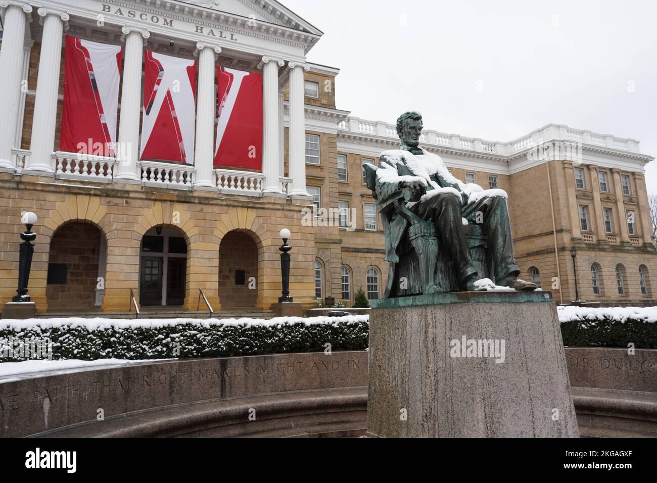 A statue of Abraham Lincoln at Bascom Hall at the University of ...