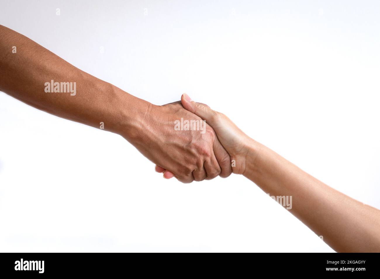 Hand reaching down to another hand, helping concept. Isolated, on white ...
