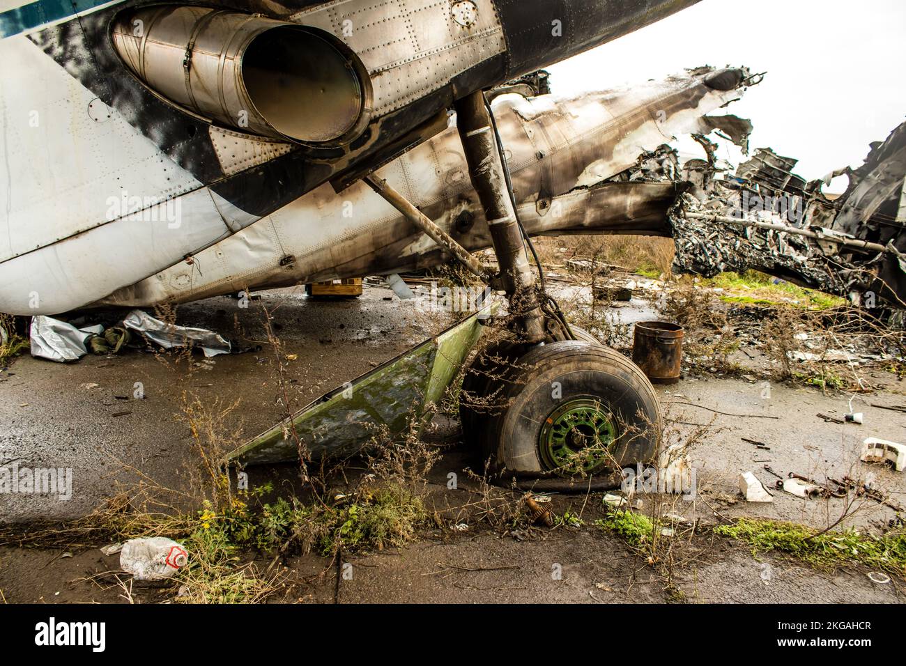 Destroyed plane at the International Airport of Kherson. The ...