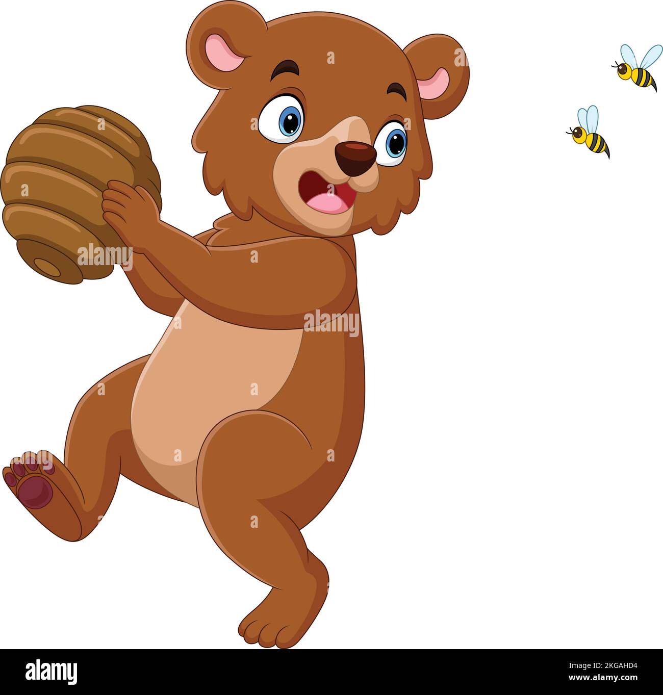 Cute bear running with a honeycomb from angry bees Stock Vector Image ...