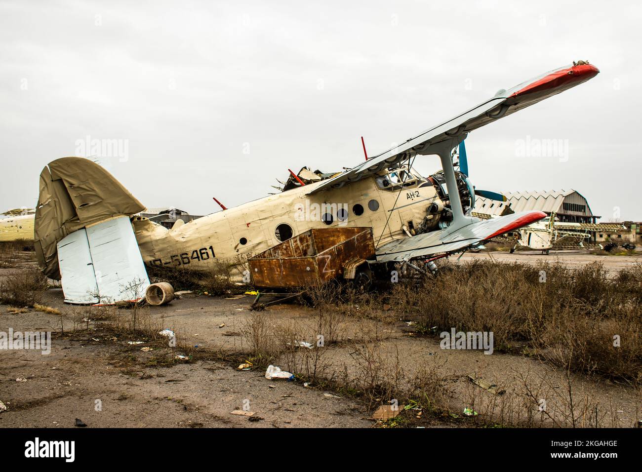 Destroyed plane at the International Airport of Kherson. The ...