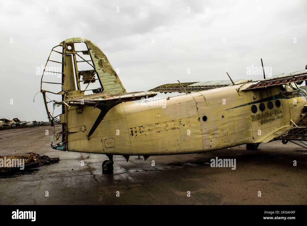 Destroyed plane at the International Airport of Kherson. The ...