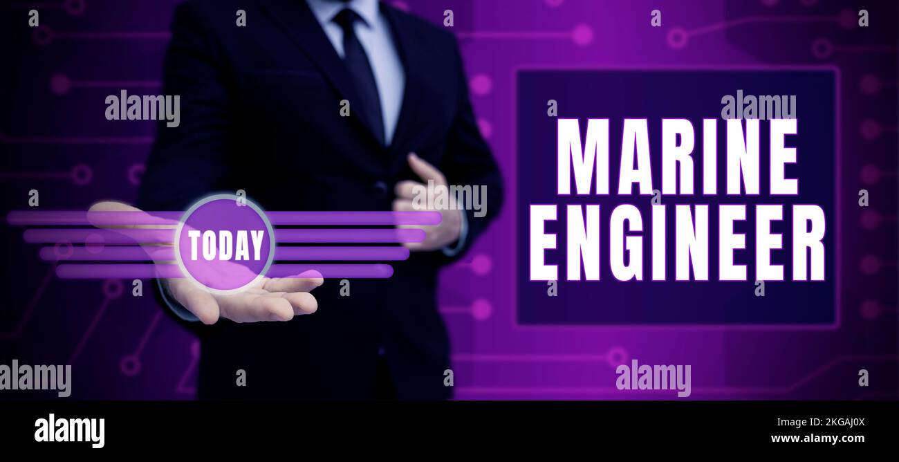 Text caption presenting Marine Engineer. Word Written on incharge with maintenance and operation ...