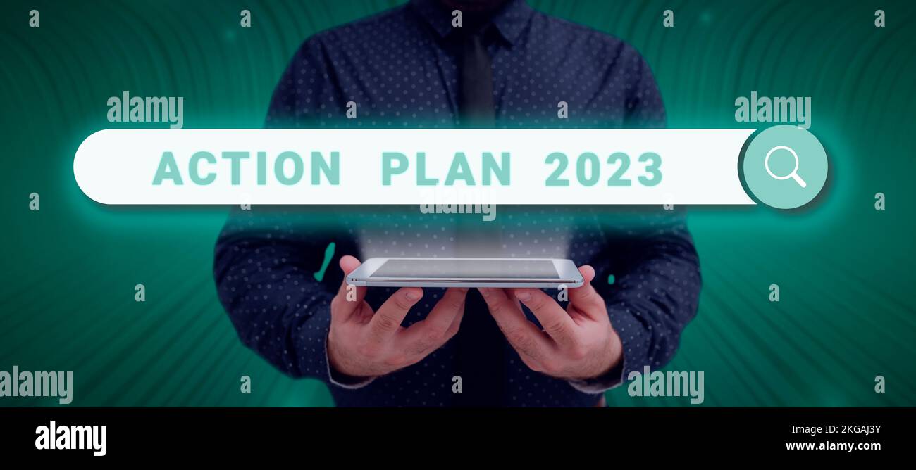 Text sign showing Action Plan 2023. Word Written on Challenge Ideas ...