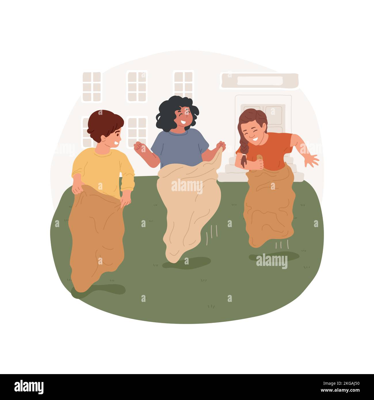 Sack racing isolated cartoon vector illustration. Fun fair activity ...