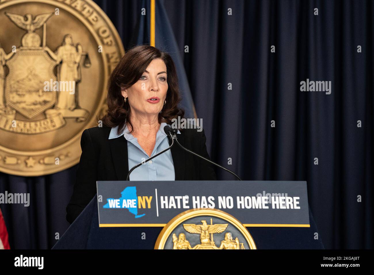 Governor Kathy Hochul speaks before signing bills targeting hatred and ...
