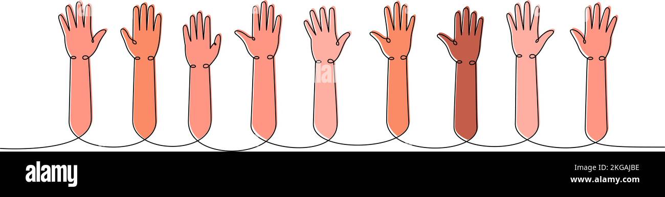 Hands up one line colored continuous drawing. Applaud hands continuous ...