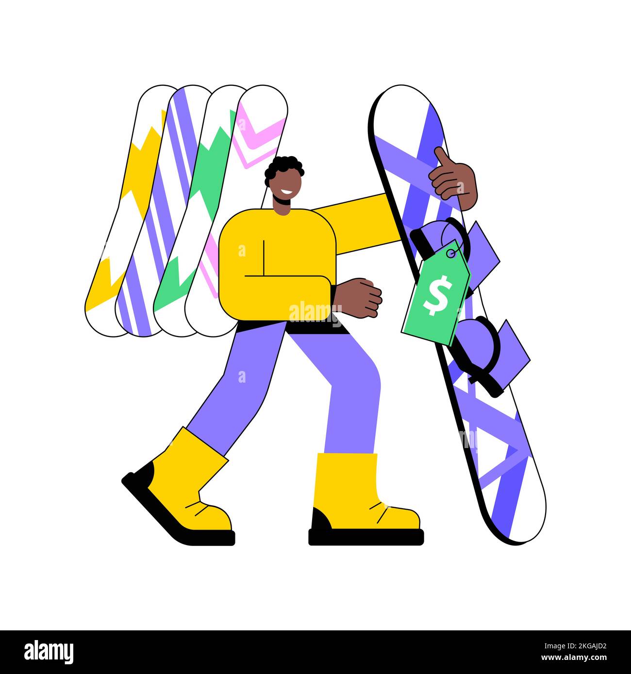 Choose snowboard isolated cartoon vector illustrations. Man choosing a ...