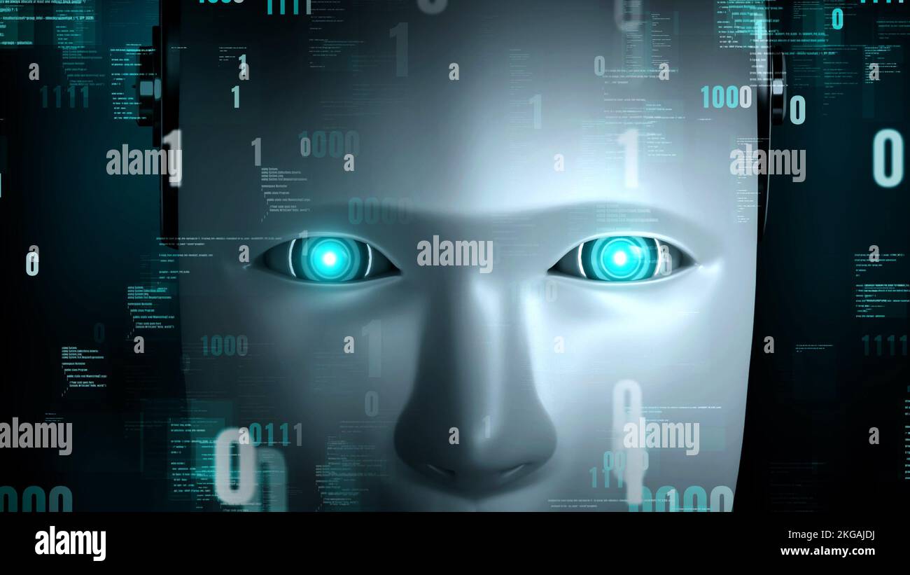 Futuristic robot artificial intelligence huminoid AI programming coding technology development ...