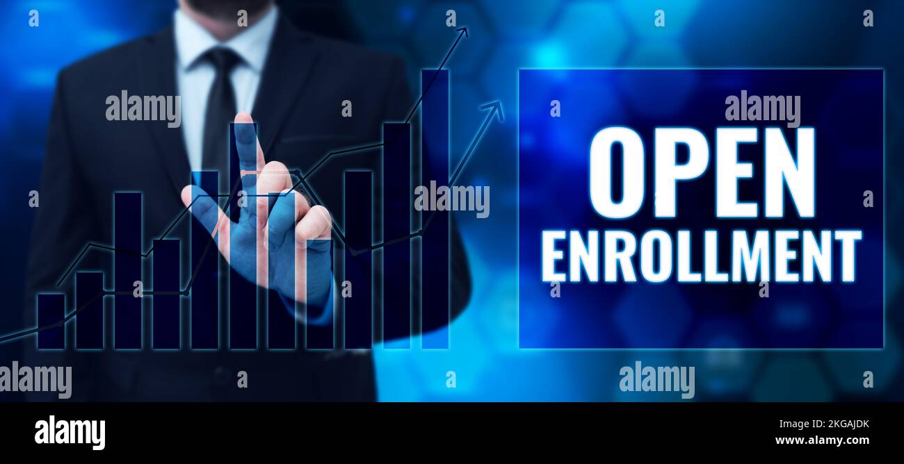 Conceptual display Open Enrollment. Conceptual photo policy of allowing ...