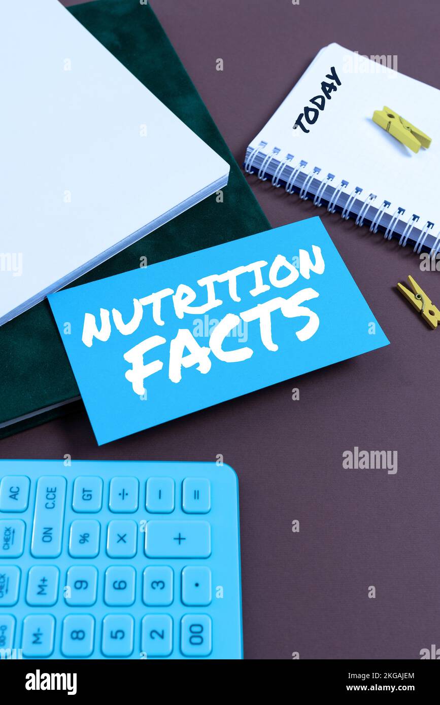 Text caption presenting Nutrition Facts. Word Written on detailed ...