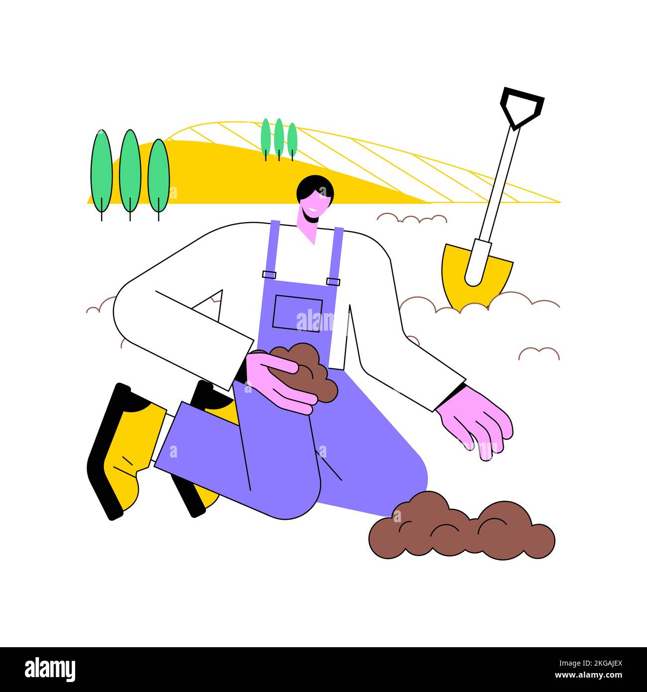 Soil management isolated cartoon vector illustrations. Farmer controls ...