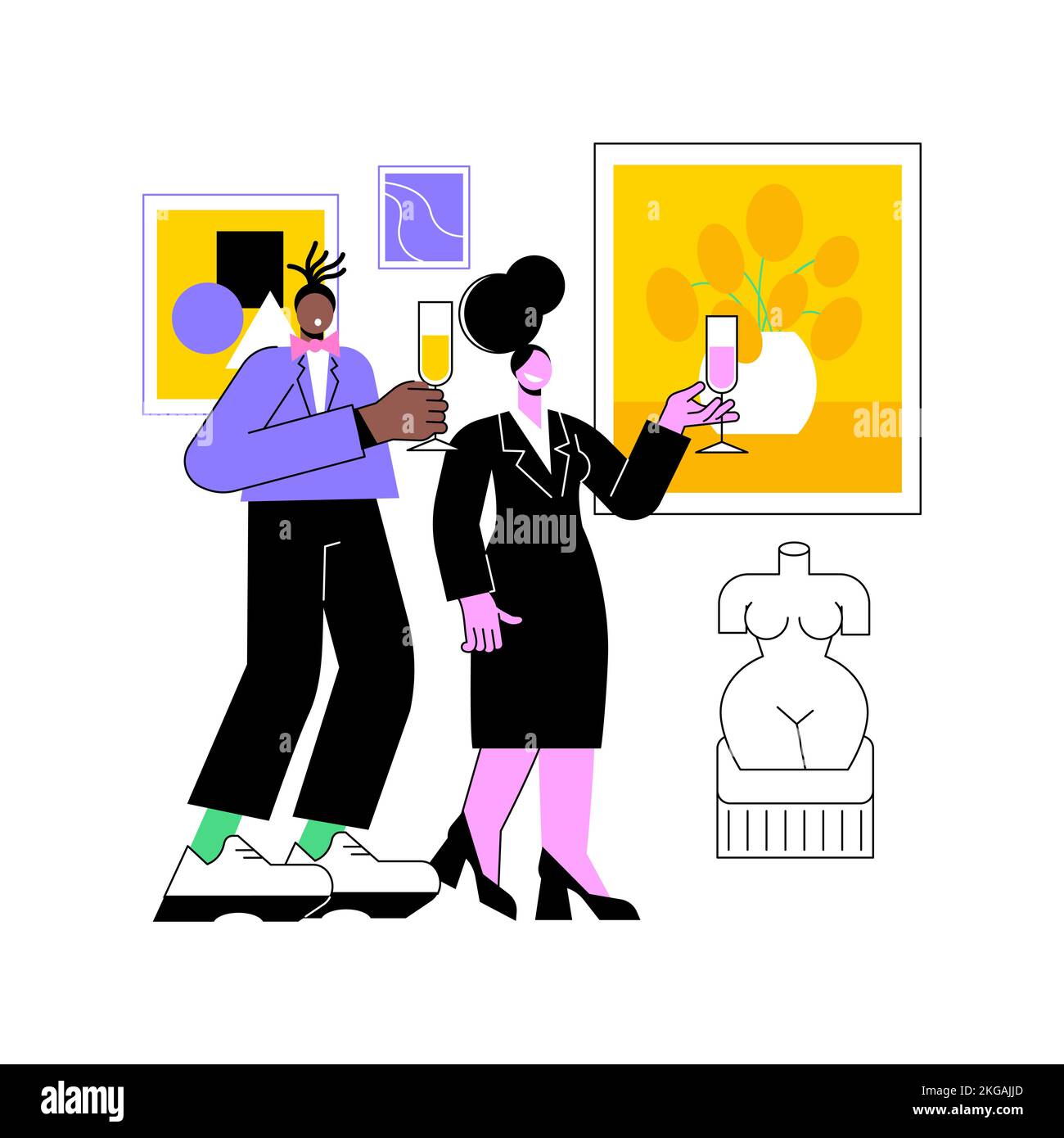 Exhibition opening isolated cartoon vector illustrations. Couple taking ...