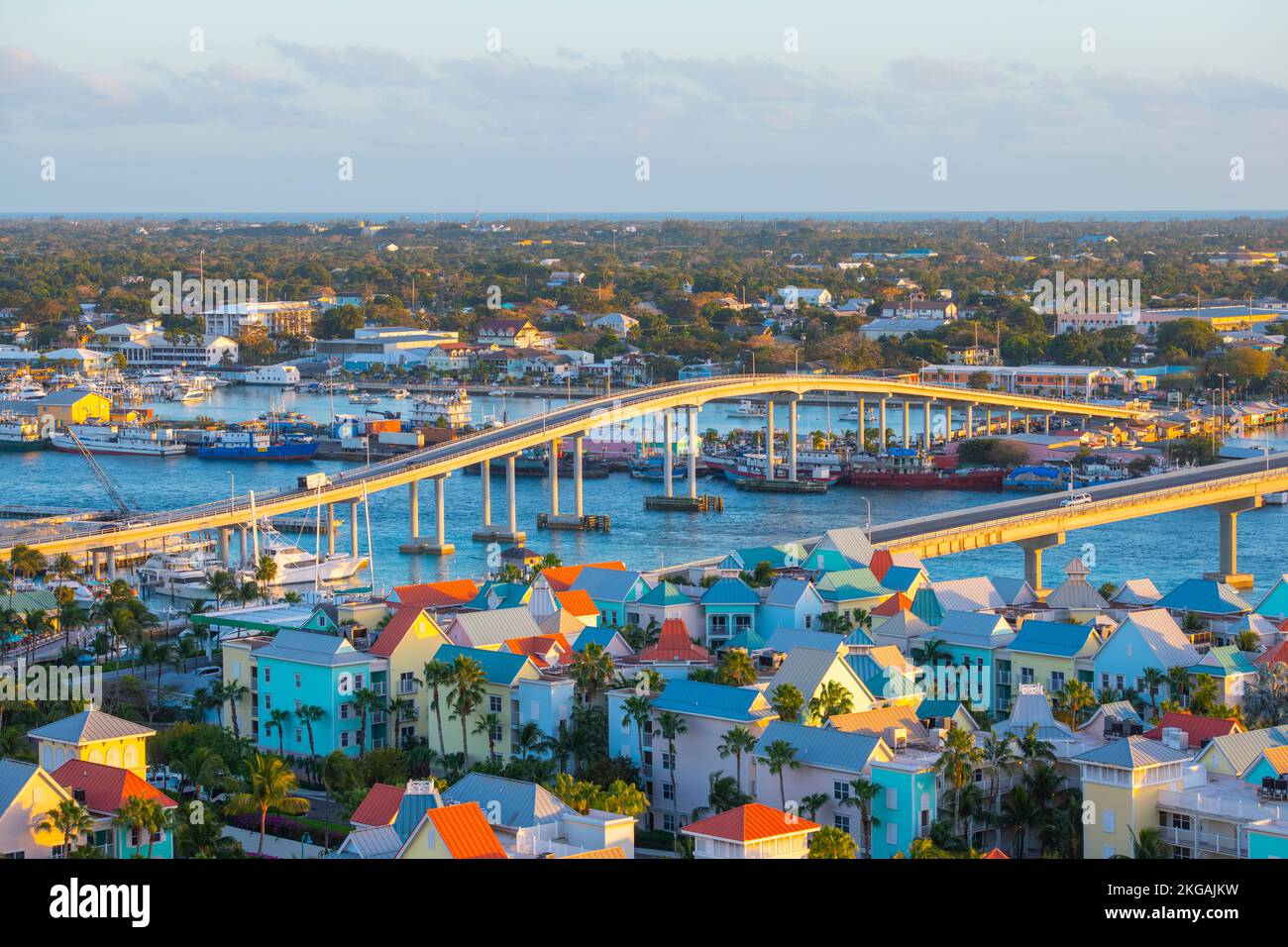 Nassau downtown aerial view including Paradise Island Bridge and ...