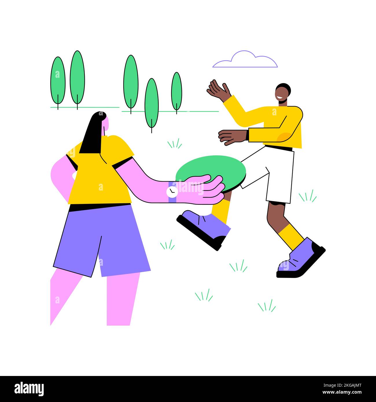 Playing Frisbee isolated cartoon vector illustrations. Young couple ...