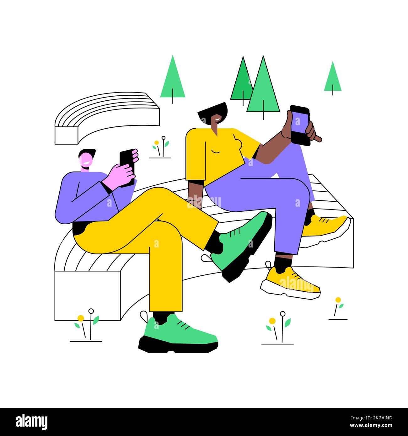 Chilling at the bench isolated cartoon vector illustrations. Couple ...