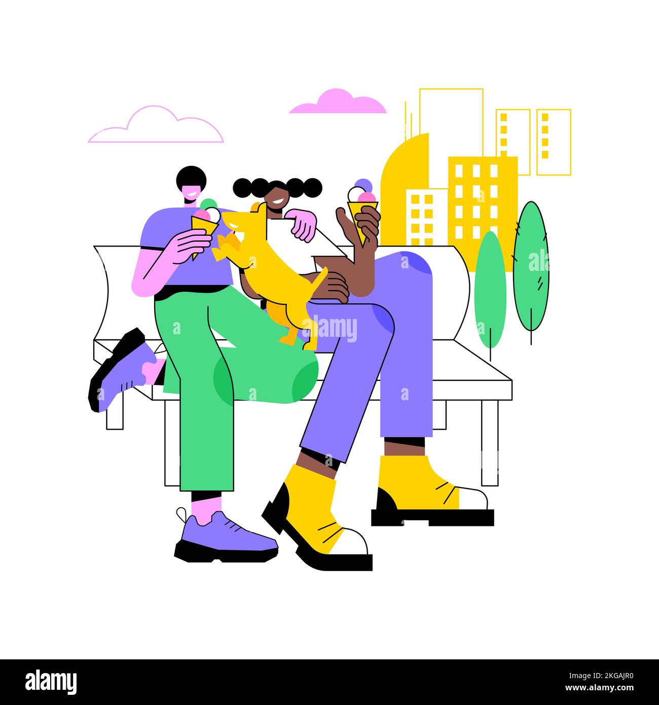 Eating ice-cream isolated cartoon vector illustrations. Smiling couple ...