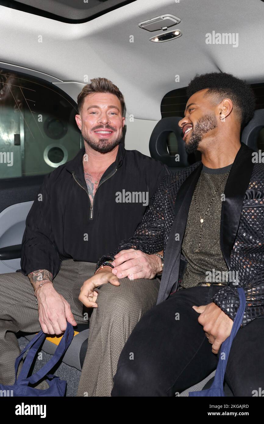 Duncan James and his partner Rodrigo Reis depart the annual TV Choice Awards at Hilton Hotel in ...