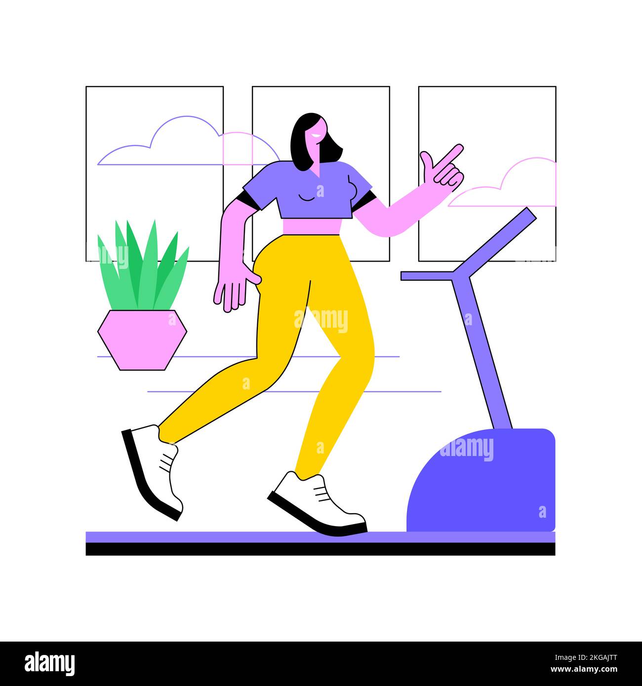 Home treadmill isolated cartoon vector illustrations. Muscular woman ...