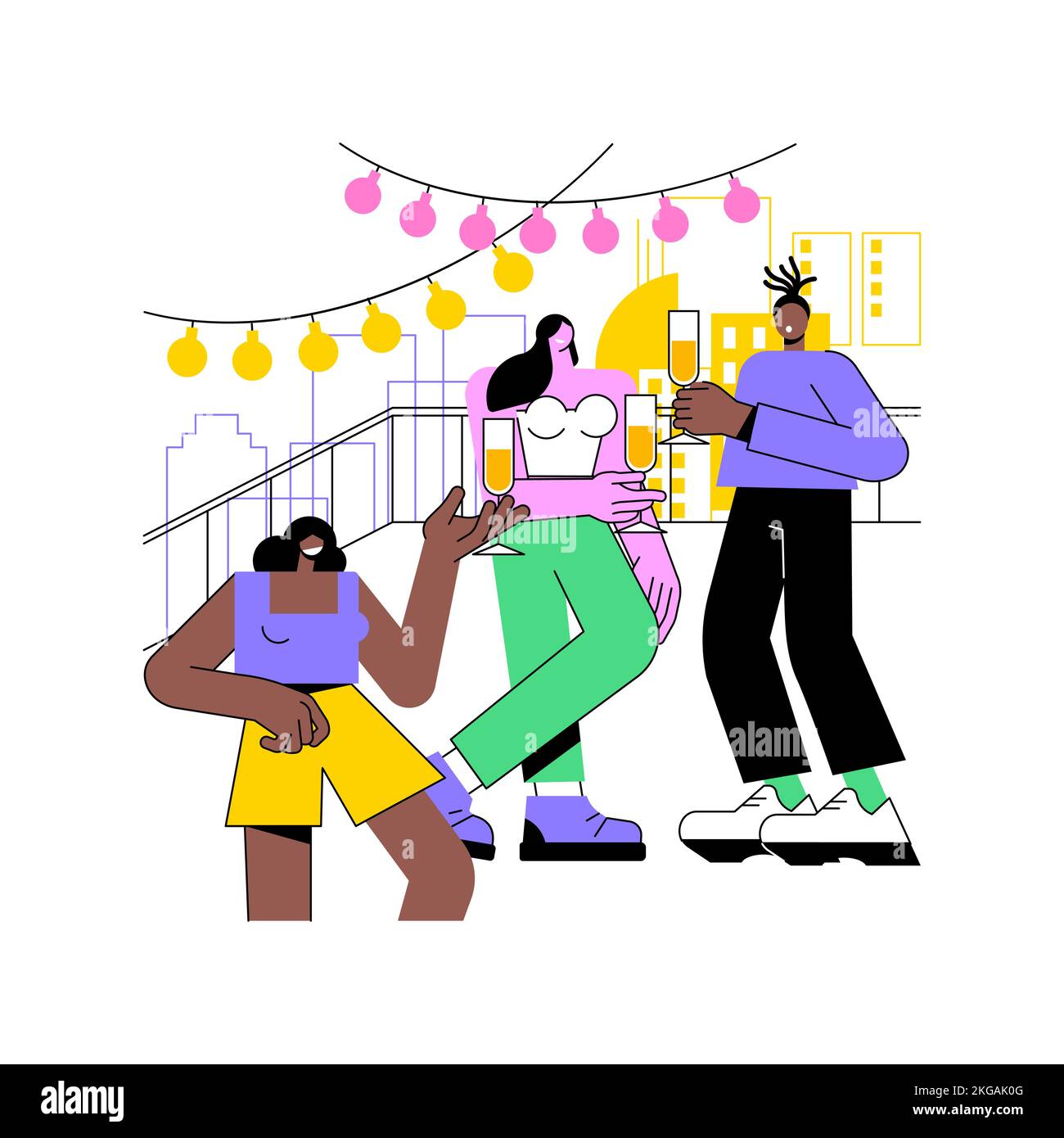 Rooftop party isolated cartoon vector illustrations. Happy people ...