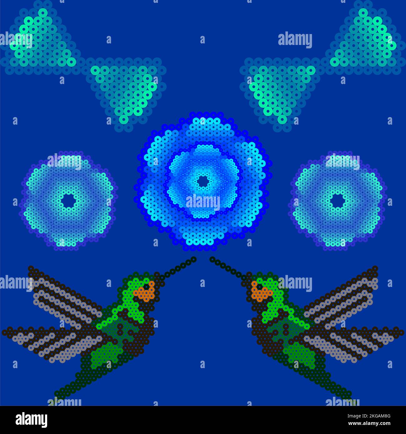 huichol mexican art hummingbird set background in vector format Stock ...