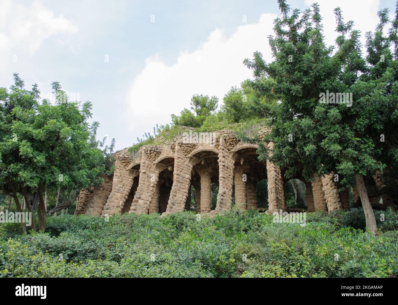 Columns in Park Guell designed by Antoni Gaudi in Barcelona Spain Stock ...