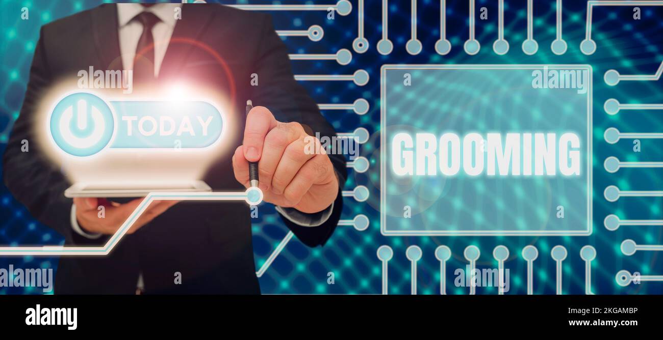 Text showing inspiration Grooming. Word for hygienic care and enhancing ...