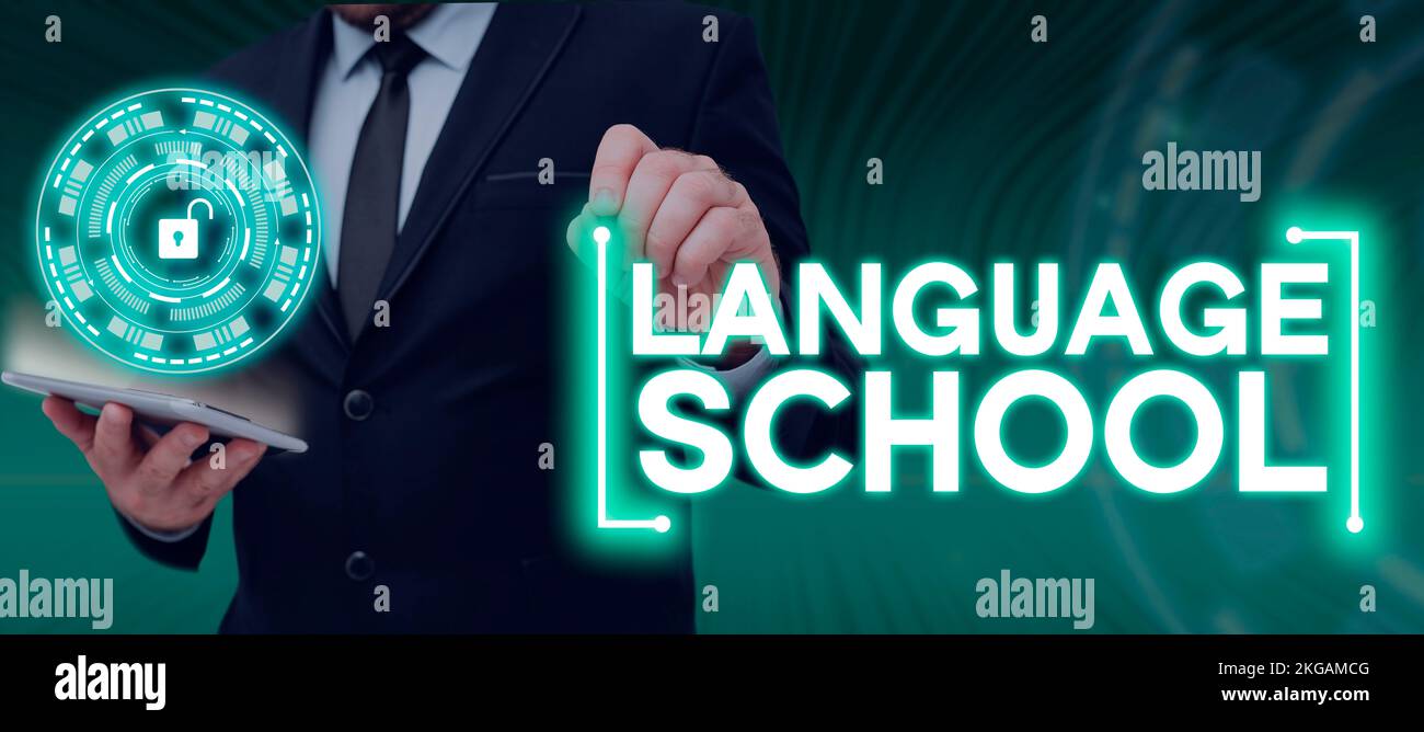 Handwriting text Language School. Business showcase educational ...