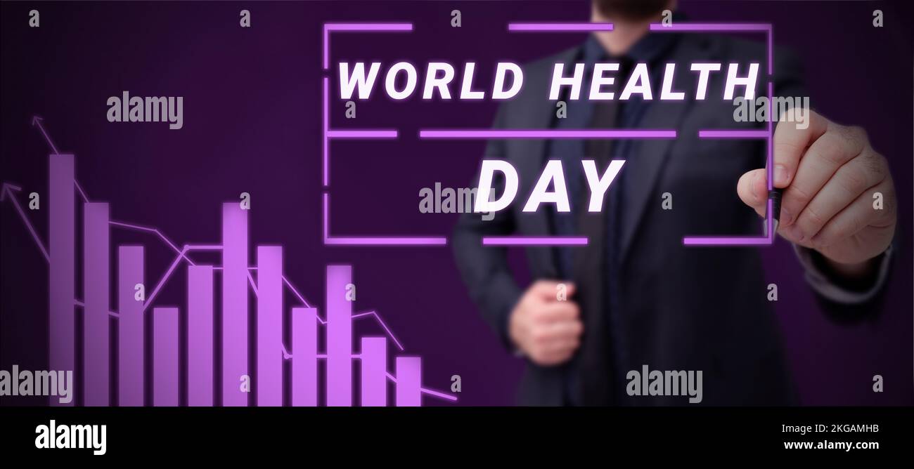 Hand writing sign World Health Day. Word Written on Special Date for ...