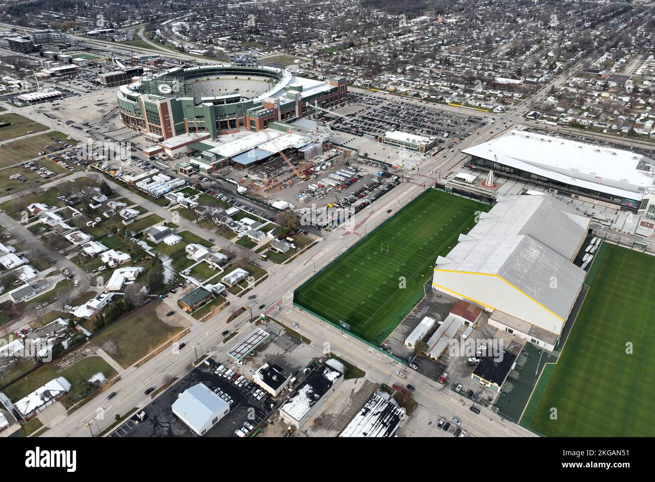 A general overall aerial view of Lambeau Field and the Don Hutson ...