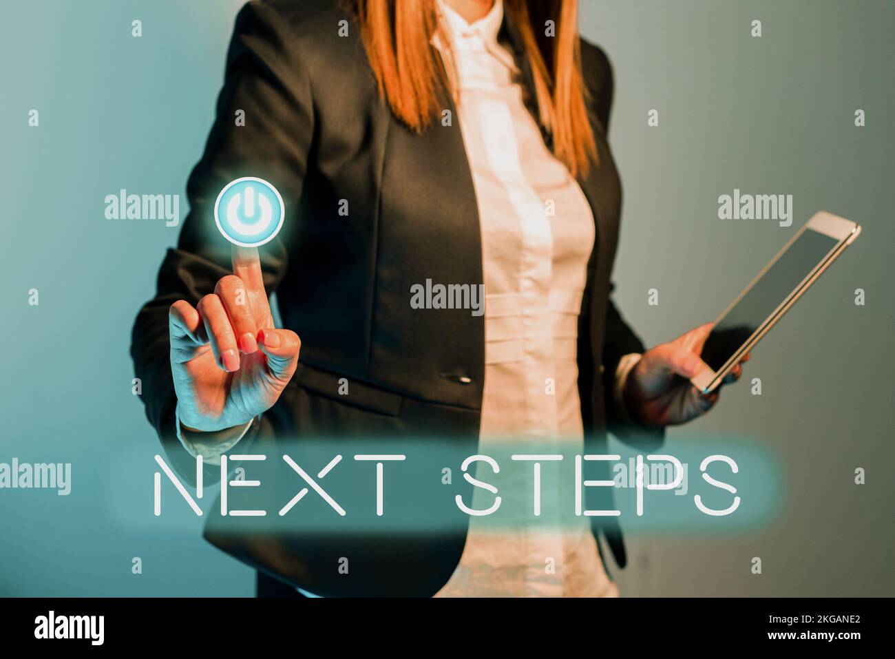 Conceptual caption Next Steps. Business idea numper of process going to be made after current ...