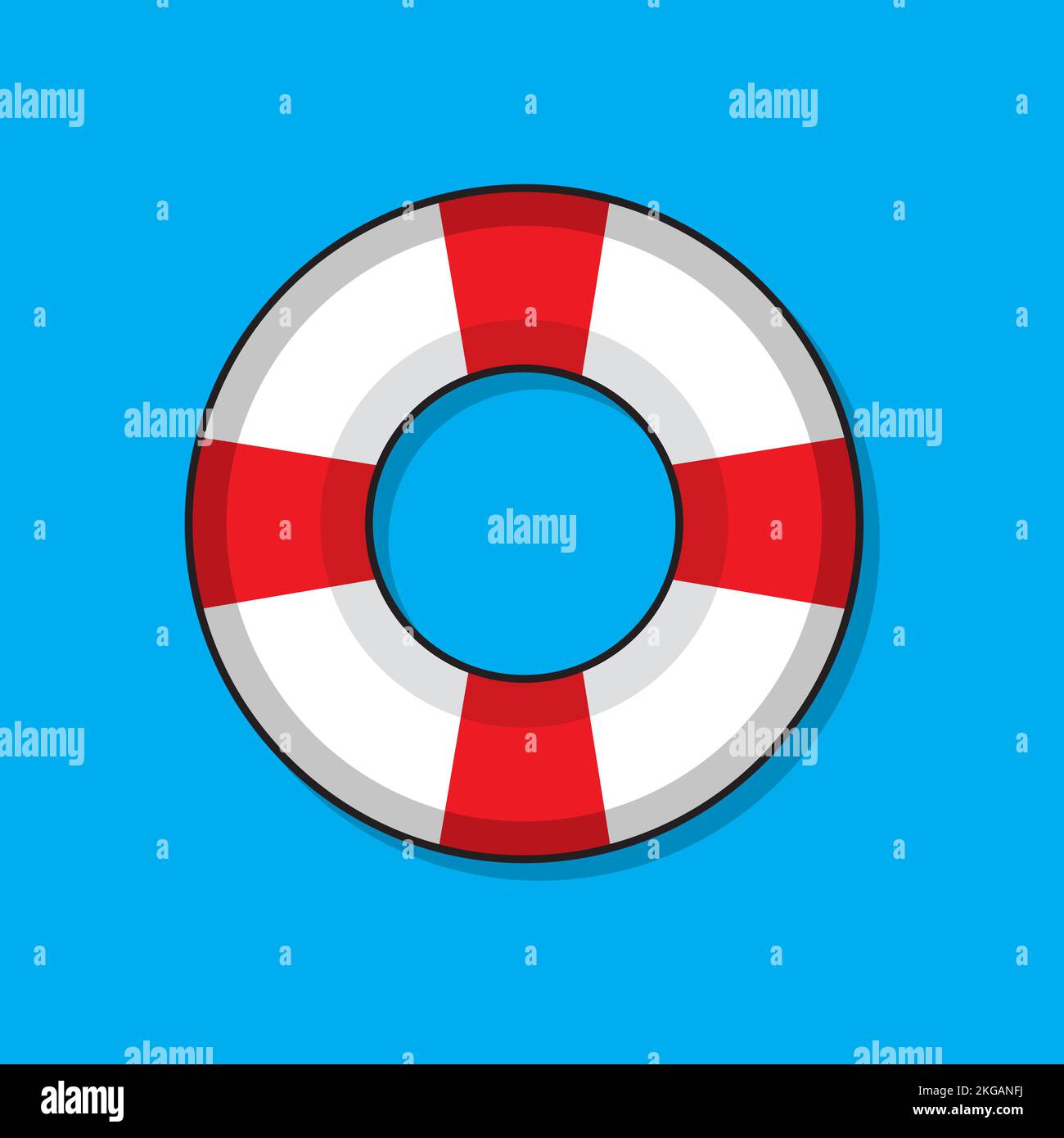 Cartoon illustration of a red and white beach lifebuoy, on a blue background Stock Vector Image ...