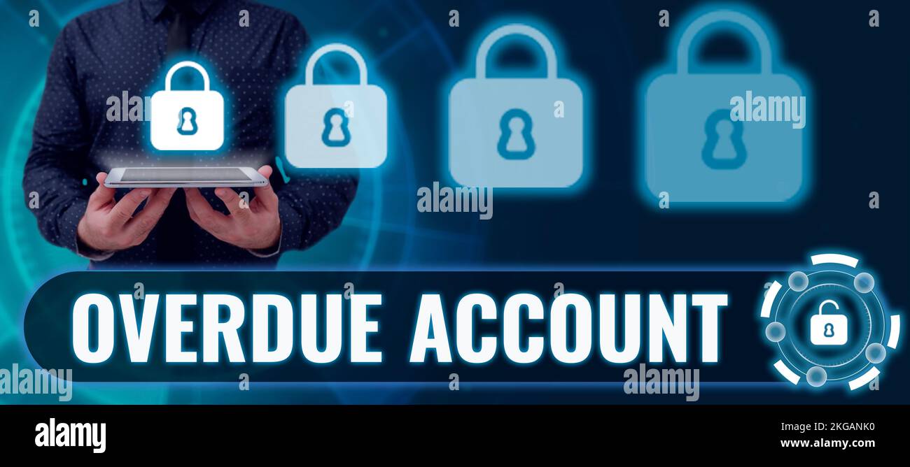 Sign displaying Overdue Account. Word Written on loans and other ...