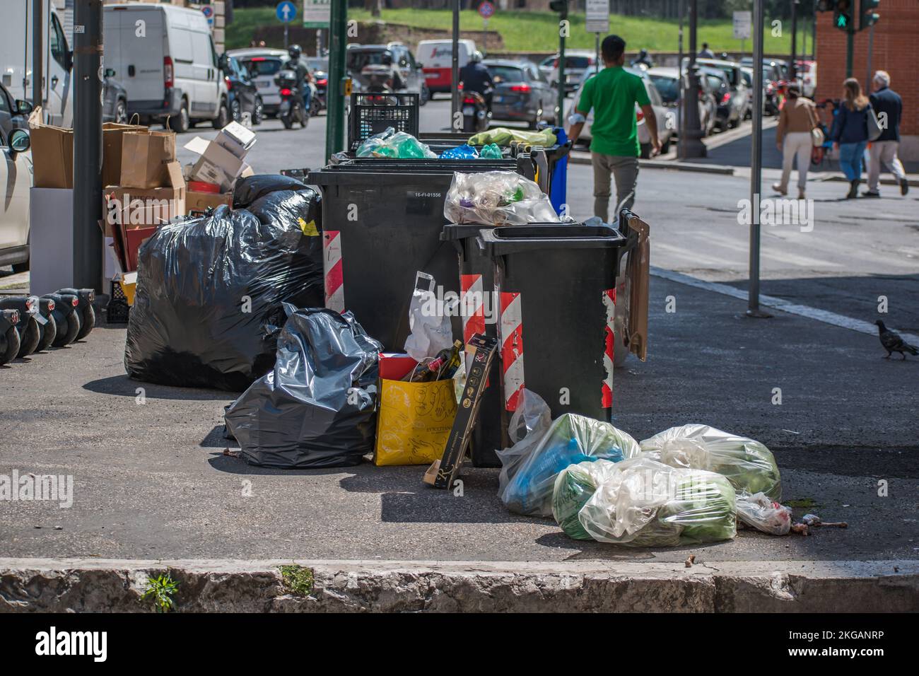 Large piles of garbage near the Castel Sant'Angelo in the Italian ...