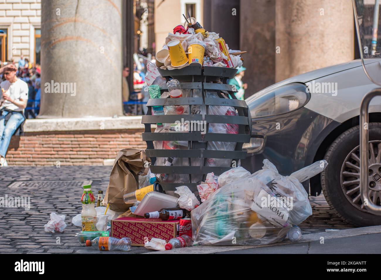 A large pile of trash lying on the ground near the Pantheon in the ...