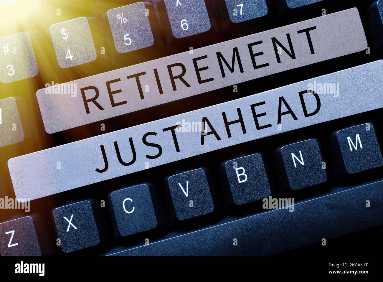 Sign displaying Retirement Just Ahead. Word Written on fact of leaving ...