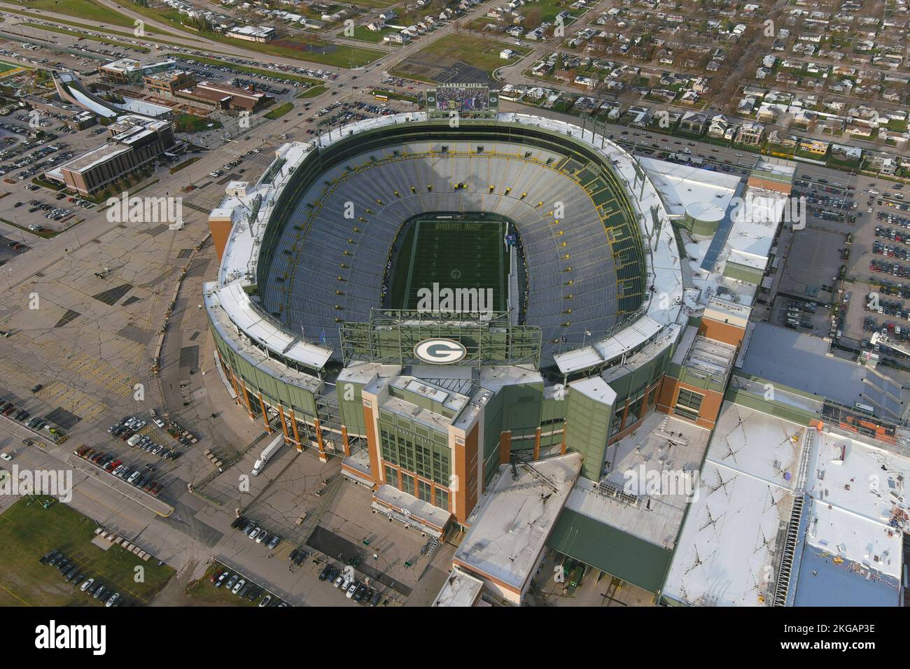 A general overall aerial view of Lambeau Field, Wednesday, Nov. 16 ...